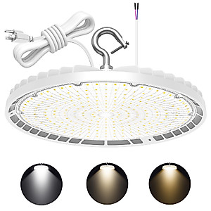 LED High Bay Light 150W 120W 90W Adjustable, UFO High Bay LED Lights 3000K 4000K 5000K Tunable, Dimmable High Bay LED Shop Light for Garage Warehouse Factory, UL&DLC Listed White