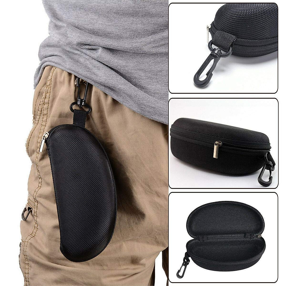 traderplus 3Pcs Hardshell Sunglasses Case/Eyeglasses Box with Zipper and Hook For Men & Women Black