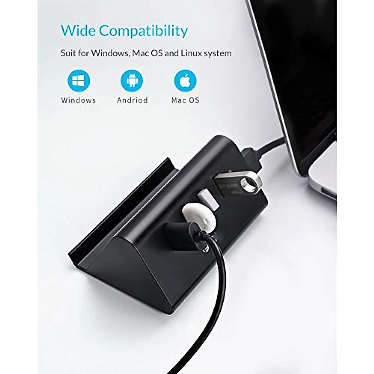 SHYPT 5Gbps High Speed Mini 4 Port USB3.0 HUB Splitter for Desktop Laptop with Stand Holder for Phone Tablet PC