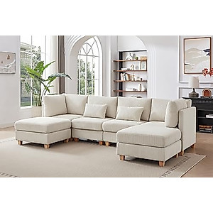 Eafurn Free Combination Reversible Modular Sectional Couch with Movable Ottoman Sets, Modern Corduroy Upholstered Convertible Sleeper Sofa Bed, Deep Seat Leisure Lounge Sofabed for Living Room Office