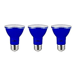 Sunlite 40249 LED PAR20 Colored Recessed Light Bulb, 3 Watt (50w Equivalent), Medium (E26) Base, Floodlight, ETL Listed, Blue, 3 Count