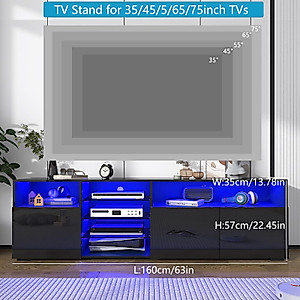 Vinctik 6&Fox 63IN LED TV Stand for 65/70inch TV,High Glossy White TV Stand for Living Room,Modern Gaming Entertainment Center with Storage Drawer,RGB LED Lighting,Modern TV Cabinet(Black)