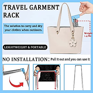 Portable Foldable Garment Rack, Adjustable Collapsible Travel Mini Clothes Rack with 6 Bags/3 Foldable Hangers/1 Storage Bag, Folding Drying Clothing Rack for Dance,Camping,Outdoor, Indoor