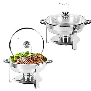 IMACONE Chafing Dish Buffet Set of 2, 5QT Round Stainless Steel Chafer for Catering, Upgraded Chafers and Buffet Warmer Sets with Glass Lid & Holder, Frame, Fuel Holder for Event Party Wedding Holiday