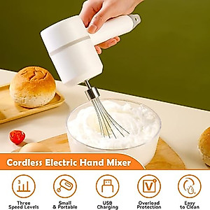 Good Dee's Portable Electric Cordless Handheld Mixer, 3-Speed Adjustable Lightweight USB Rechargeable Hand Mixer Stainless Steel (White)