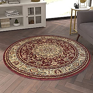 EMMA + OLIVER Zada Ultra Soft 4'x4' Octagon Olefin Accent Rug with Traditional Multicolor Medallion Design in Burgundy with Natural Jute Backing