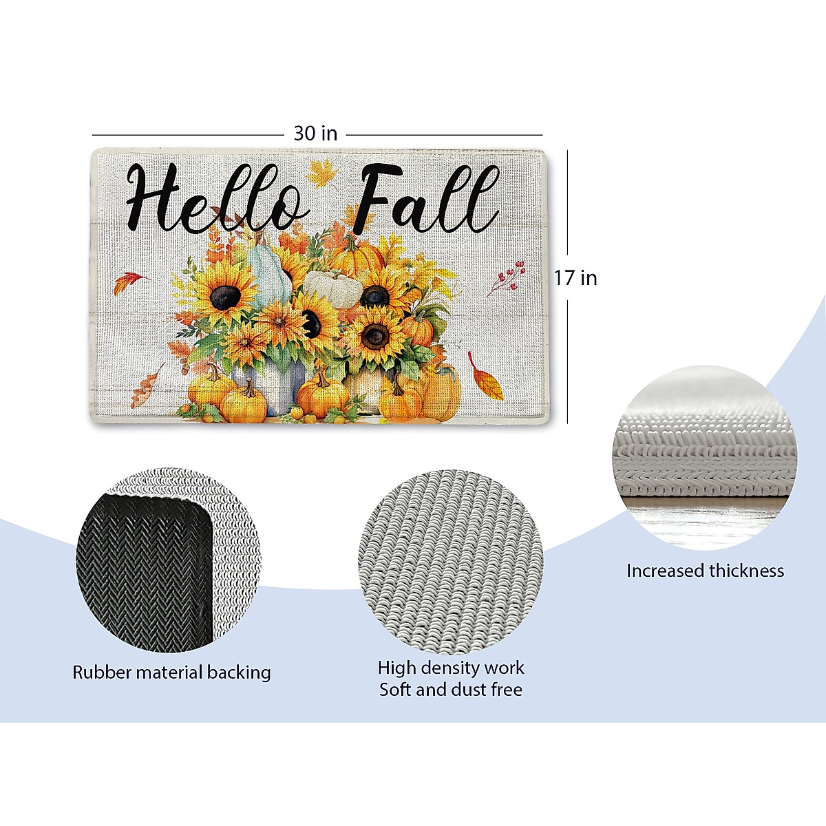 Bnwepo Fall Door Mat Autumn Doormats, Fall Welcome Mat, Hello Fall, Kitchen Mat Pumpkin Sunflower House Outdoor Mat, Farmhouse Front Door Porch Outdoor Indoor 17 x 30 Inch
