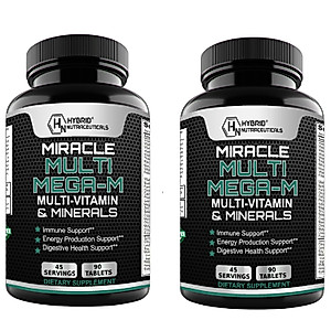MEGAV-1 Multi-Vitamin, Superfood & Minerals - Daily Multivitamin with Probiotics, Digestive Enzyme, Mushroom Complex for Heart Health, Immune Support, Energy & Stamina: 2-Pack, 180 Tablets