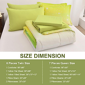 Drucon Girls Comforter Set Twin, 6 Pieces Bed in a Bag Gradient Yellow Comforter Soft Microfiber Bedding Set Twin Size(1 Comforter, 1 Flat Sheet, 1 Fitted Sheet, 1 Pillow sham, 2 Pillowcases)