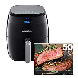 GoWISE USA 5.0-Quart 1500-Watt Digital Air Fryer with 8 Presets, GW22821-S + 50 Recipes (Black)
