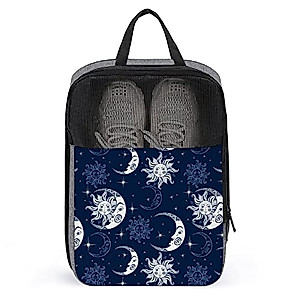 Frcavbin Magical Sun Moon And Stars Night Travel Shoe Bag Shoes Carrier with Handle and Zipper Foldable Shoe Puches Organizer for Home storage School starts