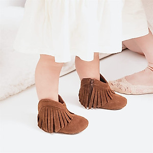 Meckior Baby Girls Cowboy Tassel Boots Side Zipper Moccasins Soft Bottom Non-Slip Toddler Shoe
