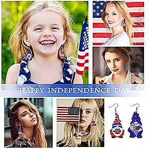 MOROYA 25 Pairs 4th of July Independence Day Leather Earings for Women Lightweight Star Gnome Smile Hat Patriotic Teardrop Dangle Earrings American Flag Earrings Set July 4th Decoration