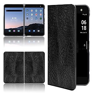 Zhusha Luxury Classic Crocodile Skin Pattern [Ultra Slim] PU Leather Anti-Scratch PC Protective Hard Case Cover for Microsoft Surface Duo (8.1 inches, 2020) (Color : Black)