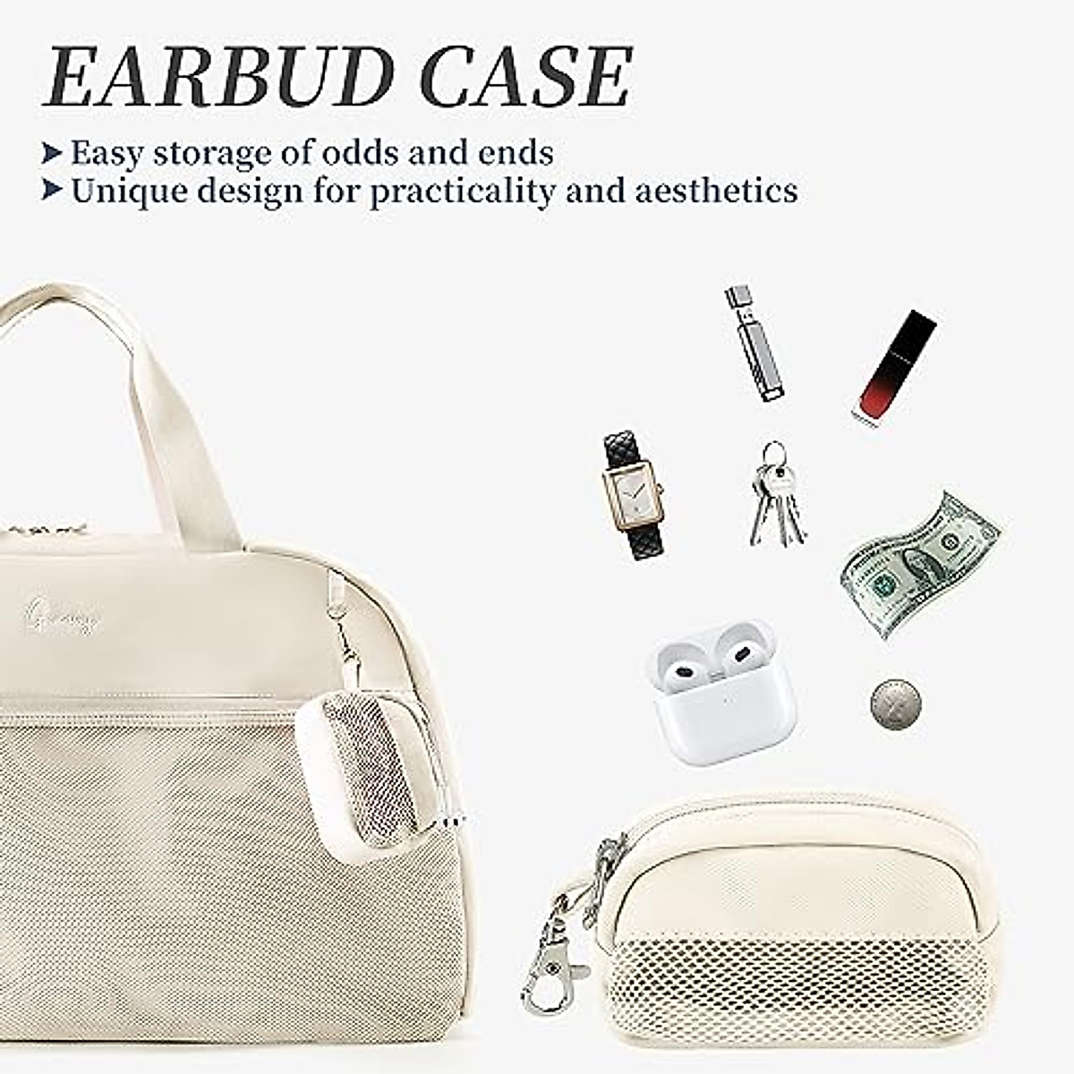 Gym Bag for Women With Shoe Compartment Sport Duffle Bag Travel bag With Wet Pocket Weekender Bag for Travel Gym Yoga Tennis Sports(Beige)