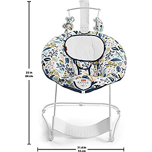 Fisher-Price See & Soothe Deluxe Bouncer – Navy Foliage, Portable Baby seat with Vibrations, Music and Sounds