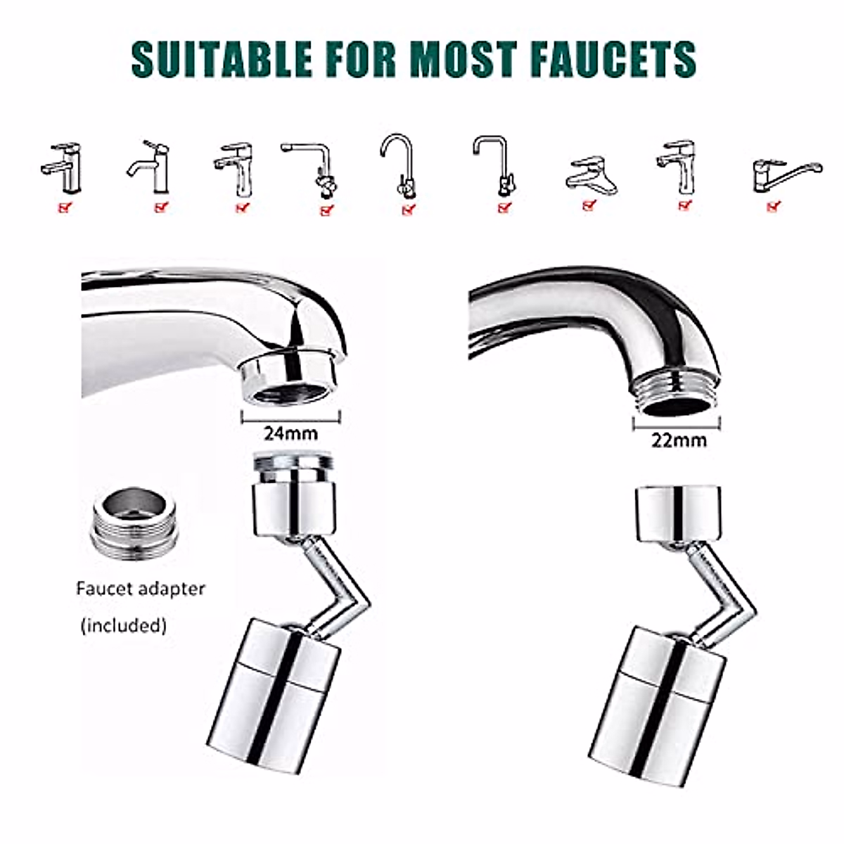 Universal Splash Filter Faucet 720 Rotating Faucet Extender Aerator with 2 Water Outlet Modes