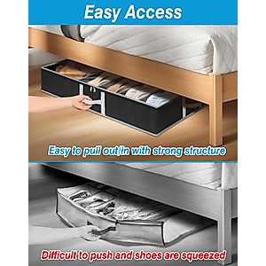 boailydi Under Bed Shoe Storage, 2 Pack Adjustable Velcro Shoe Organizer Under Bed With Bottom & Side Support, Sturdy Structure Underbed Shoe Storage Container with Cover, Space-Saving Shoe Box
