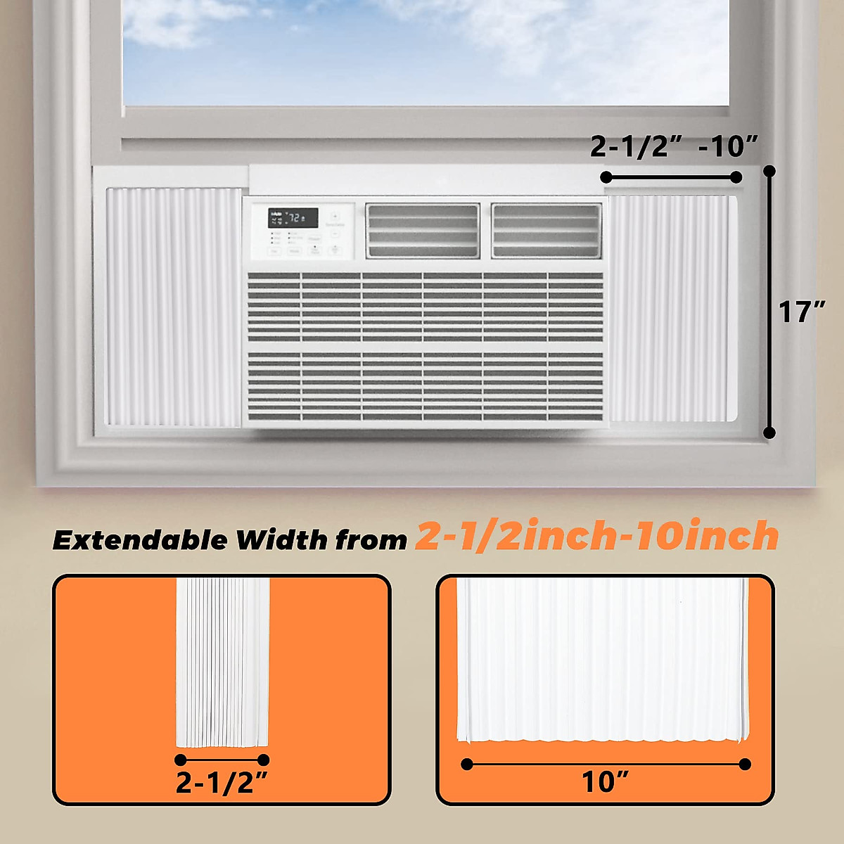 GCGOODS Window AC Side Panels with Double Layer, Insulation Window Air Conditioner Side Panel Kit, Ajustable Fits Up to 17 inch H x 10 inch W, 2 Pack