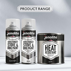 JENOLITE Directorust BBQ & Stove Aerosol Paint | BLACK | Very High Temperature Resistant Up to 1200°F (650°C) | BBQs, Stoves, Chimineas, Automotive, Fire Screens & Surrounds | 13.5 Ounces (400ml)