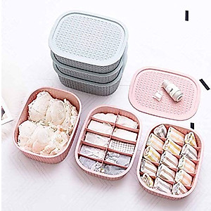 Czlsd Covered Underwear Storage Box Three-Piece Thickened Grid Panties Socks Storage Box Plastic Wardrobe Bra Finishing Box (Color : White)