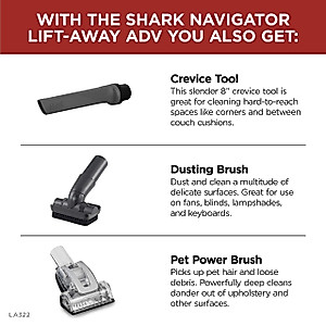Shark LA322 Navigator Lift-Away ADV Corded Lightweight Upright Vacuum with Detachable Pod Pet Power Brush, Crevice Tool and Dusting Brush, Black (Renewed)
