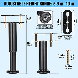 RealPlus 2pcs Adjustable Bed Frame Support Legs, Heavy Duty Metal Bed Center Slat Support Legs with Wider Base (5.9"-10")