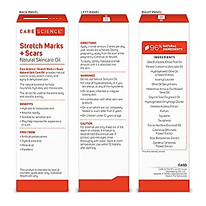 Care Science Stretch Marks + Scars Skin Care Body Oil, 5 OZ | For C Section Recovery, Scars, Stretch Marks, Hair, Aging, Dehydrated Skin | Natural Ingredients, Vitamin E Oil, Olive Oil, Coconut Oil