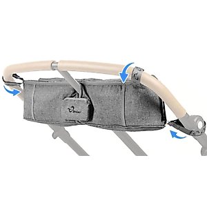 StrollAir Universal Double Stroller Organizer, Insulated Cup Holder Stroller Caddy for TWIN WAY Mountain Buggy Bumbleride Indie Twin Bob Duallie & Baby Jogger City Mini Stroller Accessories, Grey
