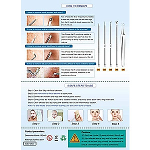 5PCS Blackhead Remover Comedone Extractor, Curved Blackhead Tweezers Kit, Professional Stainless Pimple Acne Blemish Removal Tools Kit