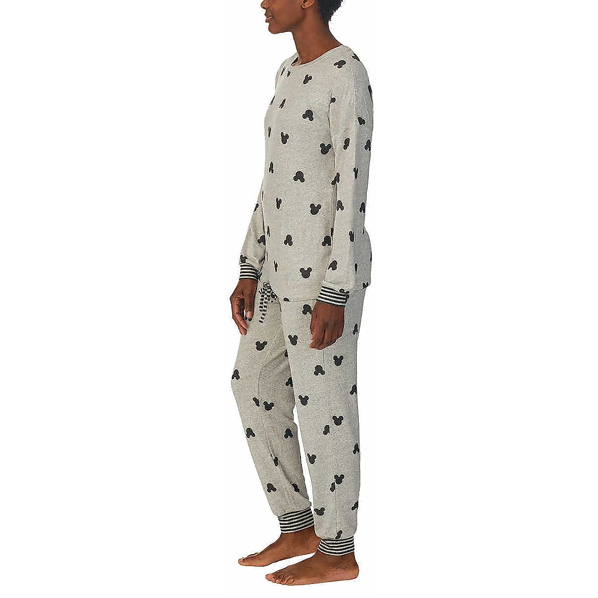 Disney Womens 2 Piece Cozy Pajama Set (Gray Mickey Mouse, Medium)