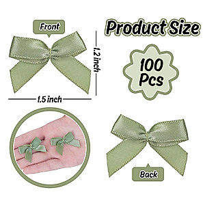 JarThenaAMCS 100Pcs Sage Green Satin Ribbon Bows No Twist Tie Bow 1.5 Inch Green Gift Wrapping Premade Mini Crafts Bows for Wedding Baby Shower Easter Birthday Decor