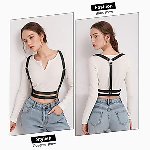 CHEARUBY Goth Belt Gothic Clothes for Women Punk Accessories Plus Size Elastic Belts PU Leather Fashion Adjustable Waist Body Chain Rave Halloween XXXL