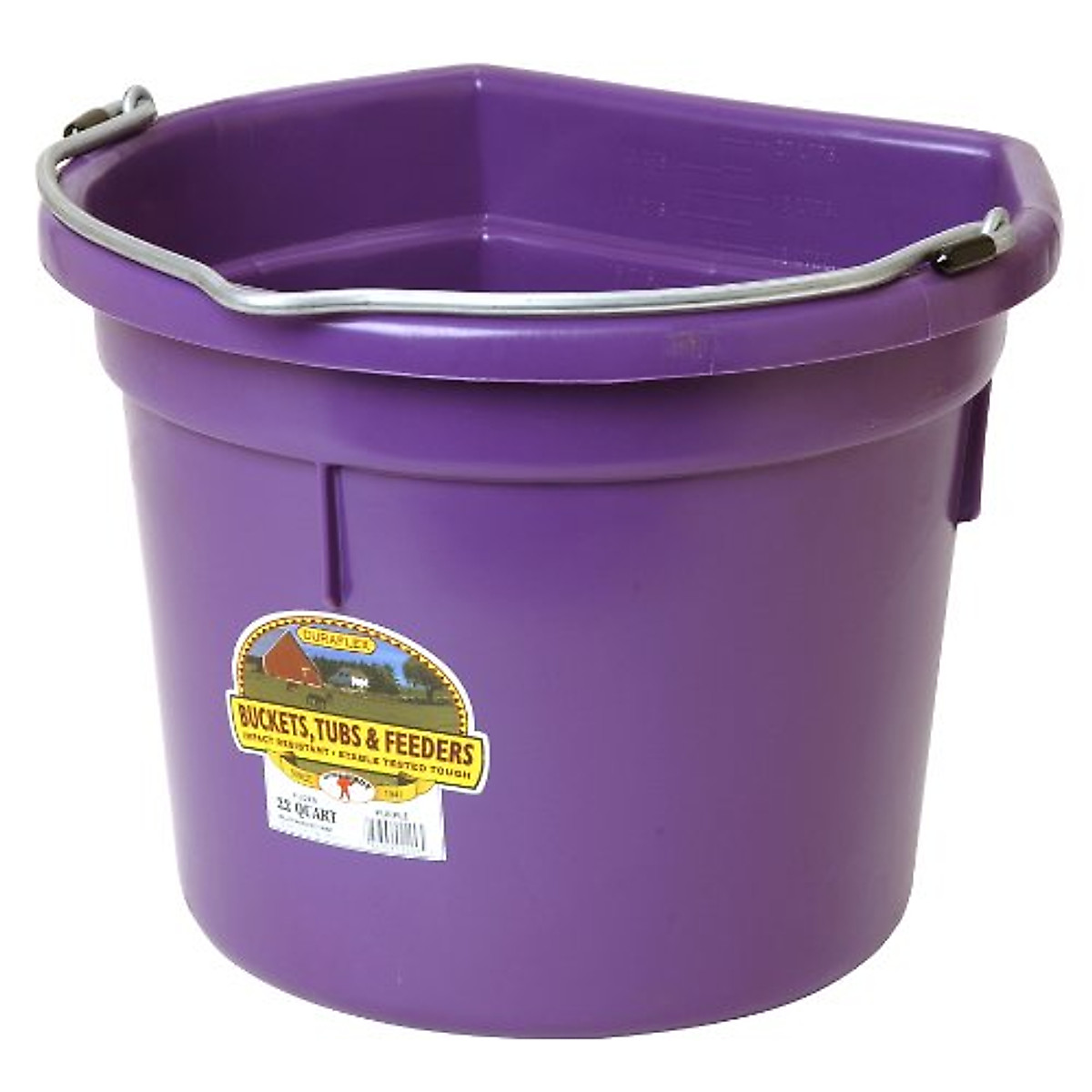 Little Giant® Flat Back Plastic Animal Feed Bucket | Animal Feed Bucket with Metal Handle | Horse Feed & Water Bucket | 22 Quarts | Purple