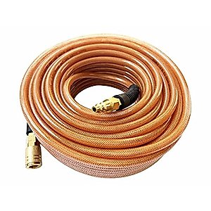 SANFU Polyurethane(PU) 1/4-Inch x 100ft Reinforced, Air Hose with 1/4” Swivel Solid Brass Quick Coupler and Plug, Brown(100’)