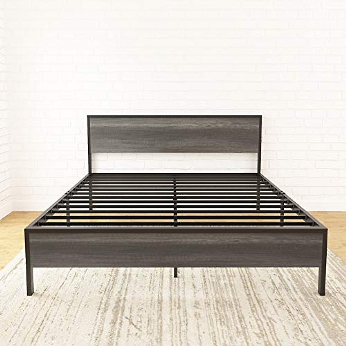 Weehom Metal Bed Frame Queen Size Bed with Lock Design Storage Bed Frame Mattress Foundation No Box Spring Needed/Under Bed Storage Black