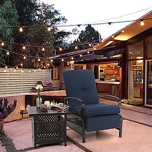 PHI VILLA Outdoor Recliner Chairs Set of 2, Oversized Patio Recliners Metal Chaise Lounge Outdoor Chairs Zero Gravity with Removable Blue Cushion for Garden, Poolside, Deck