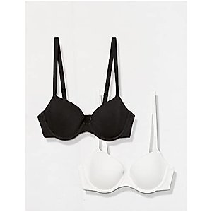 Amazon Essentials Women's Demi Cup Cotton Bra, Pack of 2, Black/White, 36D