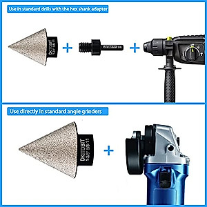 Diamond Beveling Chamfer Bit 1-3/8 Inch (35mm) Countersink Drill Bits with 5/8-11 Thread to 3/8” Hex Shank Adapter for Angle Grinder & Drill Enlarging Trimming Holes in Porcelain Ceramic Granite Tiles