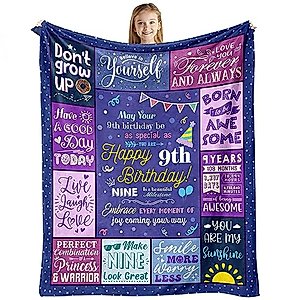 Birthday Gifts for 9 Year Old Girl, 9 yr old girl gift ideas, 9th Birthday Gifts/Decorations for Girls, Birthday Gifts for Girls Age 9, Presents for 9/Nine Year Old Girls Throw Blanket 60x50 Inch