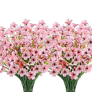 Omldggr 12 Pieces Artificial Violet Flowers Artificial Flowers Faux Violet Flowers Faux Plastic Plant Shrubs Greenery for Indoor Outside Garden Patio Porch Window Box Home Wedding Decoration(Pink)