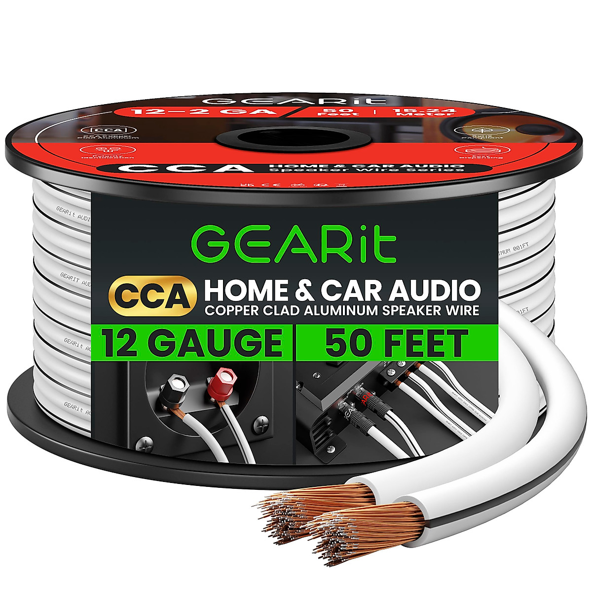12AWG Speaker Wire, GearIT Pro Series 12 AWG Gauge Speaker Wire Cable (50 Feet / 15.24 Meters) Great Use for Home Theater Speakers and Car Speakers White
