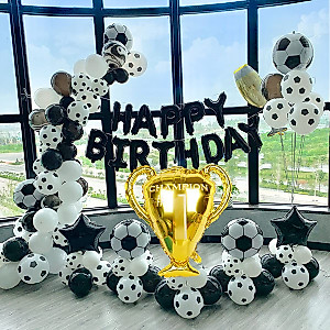 Soccer Party Balloons Set, 7pcs Championship Trophy Balloon and Soccer Foil Balloons for Birthday Baby Shower Wedding Anniversary Soccer Themed Party Decoration