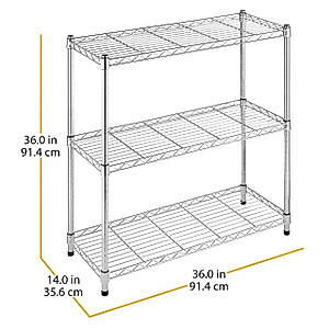 Whitmor Supreme 3 Tier Shelving with Adjustable Shelves and Leveling Feet - 350 lb. Capacity per Shelf - Chrome