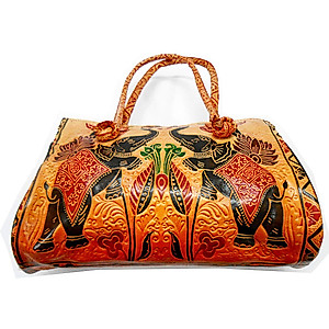 Twin Royal Elephants ethnic traditional 100% Genuine Pure Shantiniketan Leather Shoulder Bag Medium