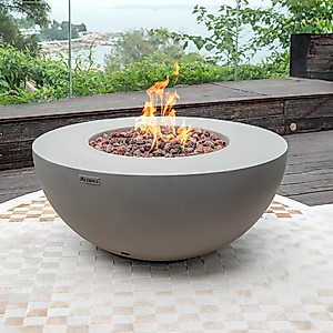 Roca Concrete Fire Pit 34" x 34" Outdoor Patio Firepit Includes Lava Rocks Modern Fire Pits & Outdoor Fireplaces for Garden, Deck, Indoor & Outdoor Heating