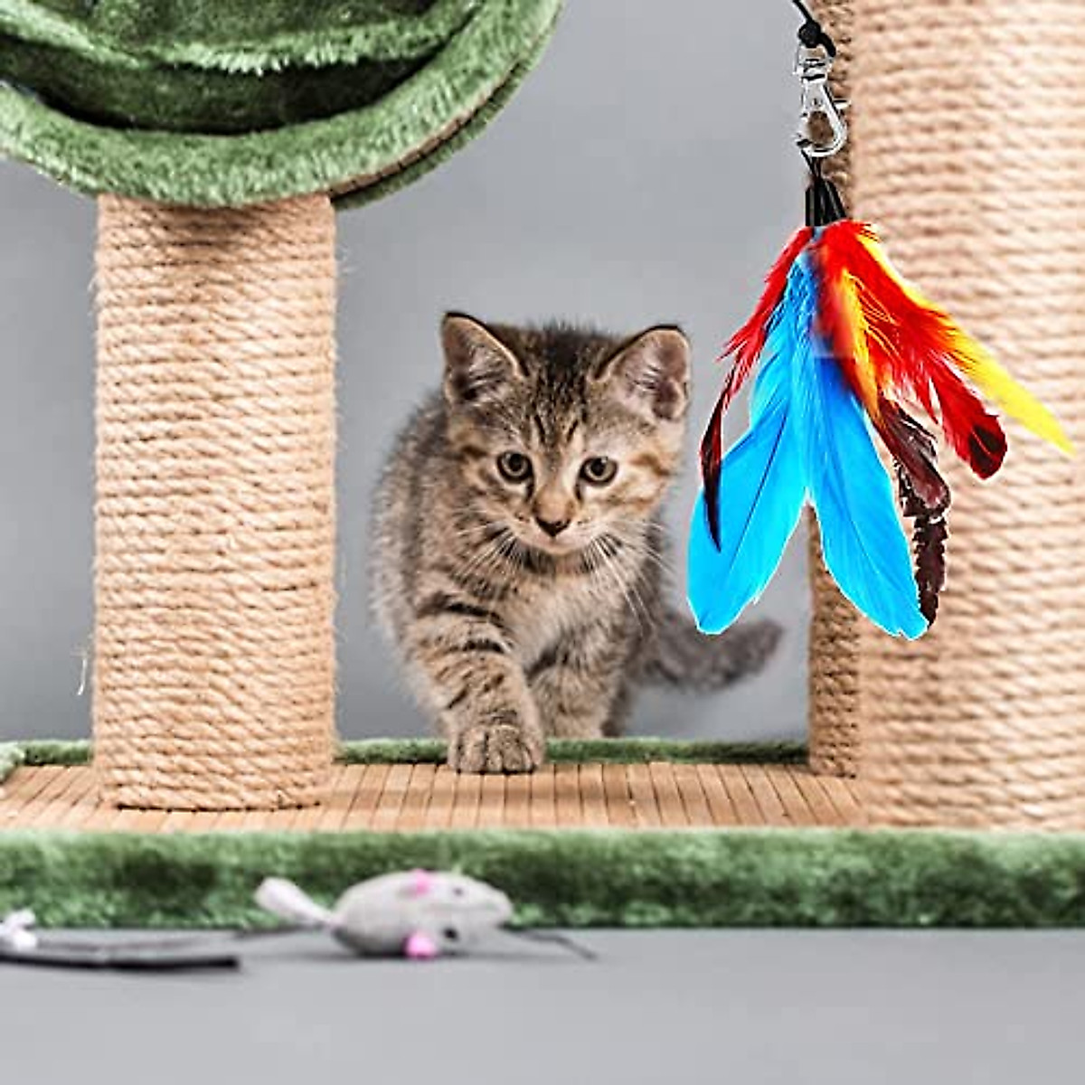 OODOSI Cat Toy Wand, Retractable Cat Feather Toys and Replacement Refills with Bells, Interactive Cat Toys for All Kind of Cat Kitten