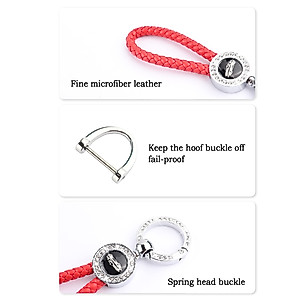 Bling Bling Leather Keychain,Universal Car Accessories Car Lanyard Key Fob Holder with Anti-lost D-ring and Screwdriver(Red)