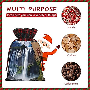 Christmas Gift Bags with Drawstring Burlap Gift Bags Beautiful Waterfall Christmas Linen Bags for Xmas Party Candy Bags with Cards Xmas Reusable Wrapping Bags Christmas Linen Treat Bags for Holiday
