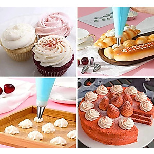 Tingjia Piping Bags and Tips Set, Cupcake Piping Tips Cake Decorating Kit with 12 Cake Frosting Icing Tips, 11 Pastry Bags, 3 Cake Scrapers, 1 Reusable Couplers for Baking